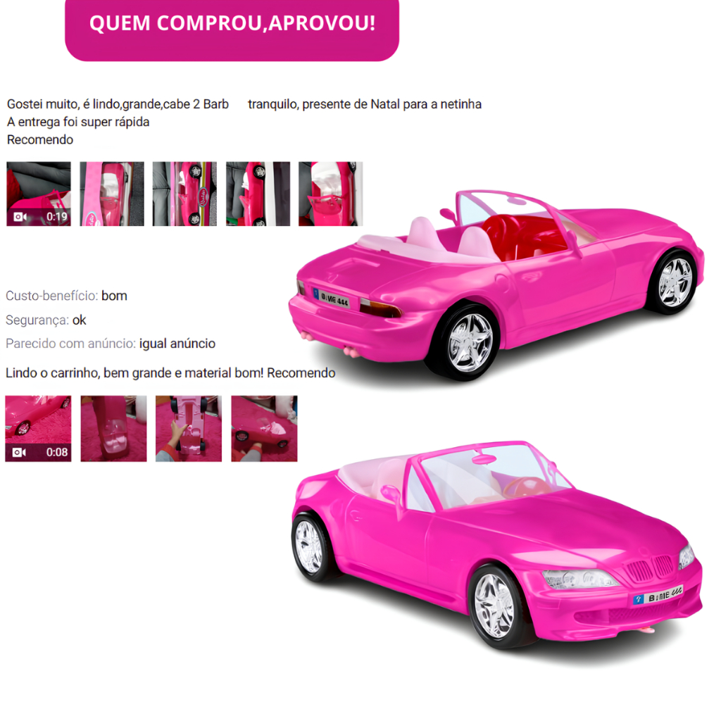 Carro Carrinho Da Barb Gigante Roadster P/ Boneca Brinquedo Para ...