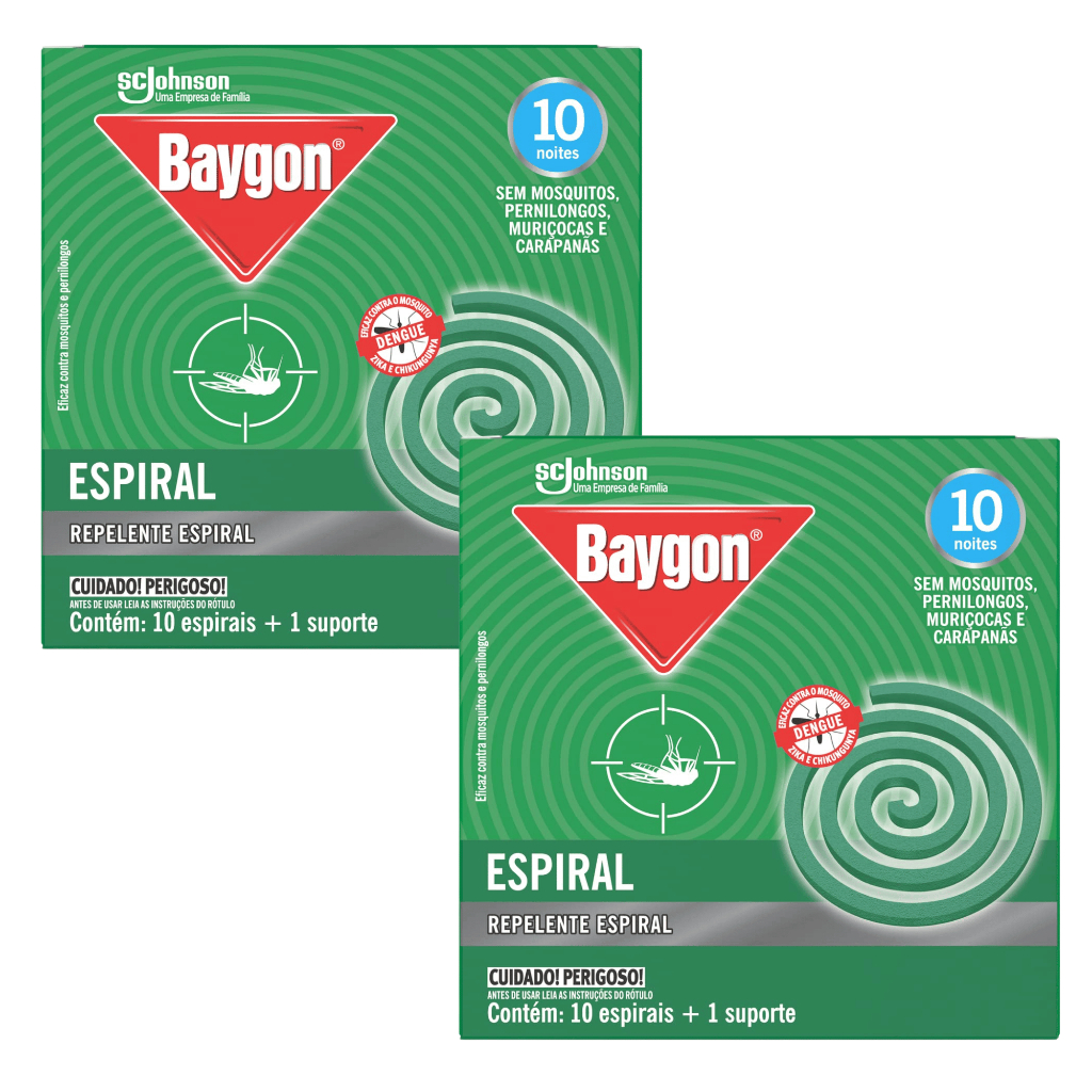 KIT 2X Baygon Espiral Repelente com 10UN. + Suporte Dengue Zika ...