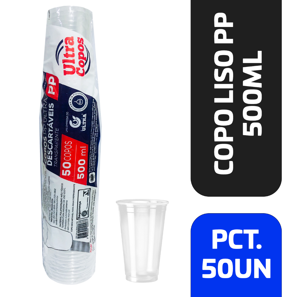 Pacote Copo Ultra PP 500ml Liso Transparente Descartável (50 Unidades) | Shopee Brasil