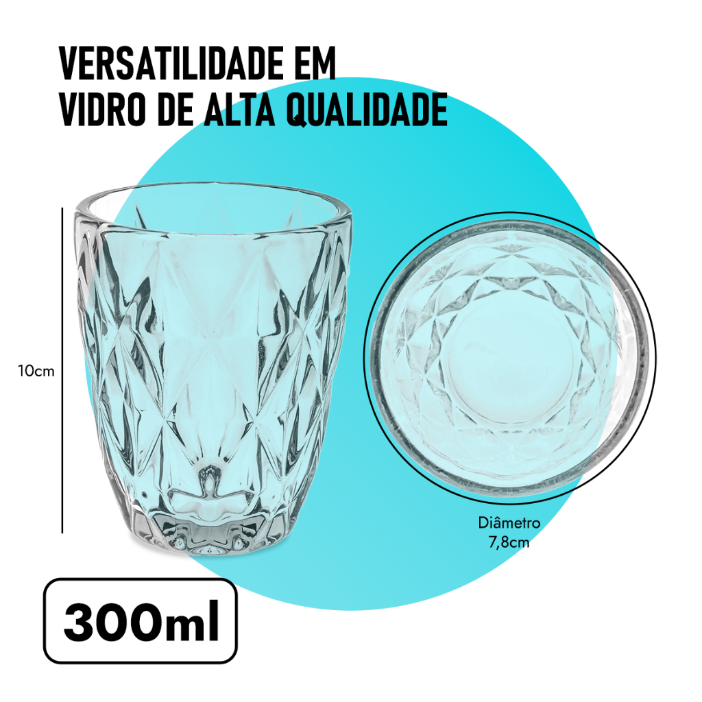 Jogo 6 Copos Baixos Diamond 300ml Vidro Grosso Diamante Luxo | Shopee Brasil