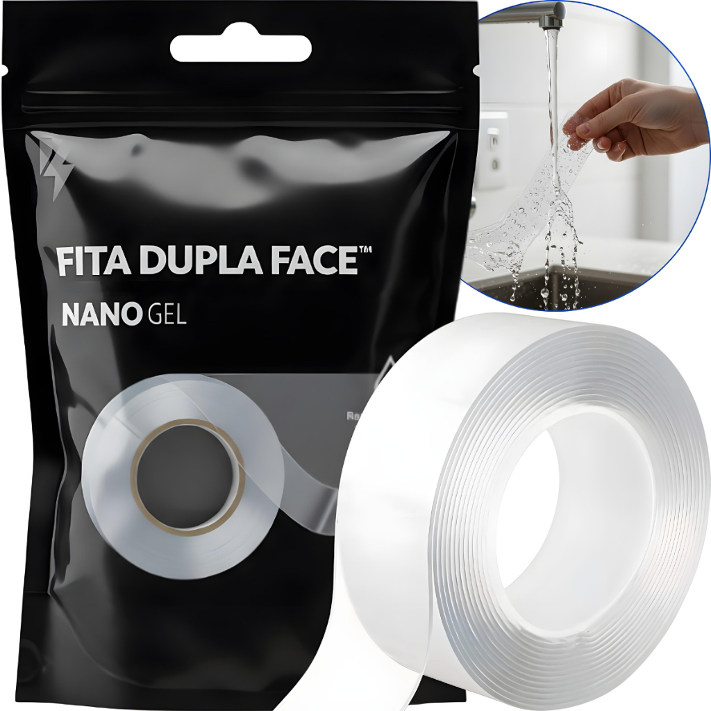 Fita Dupla Face Mágica Nano Gel Fixa Extra Forte Lavável Transparente ...