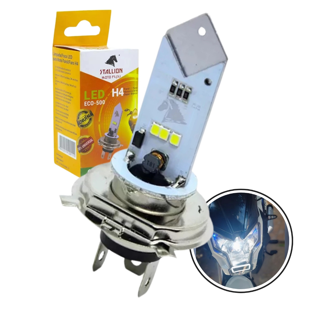 Lâmpada Farol Led Eco H4 Eco Moto Carro 6500k Stallion Cavalinho Cb 300 | Shopee Brasil