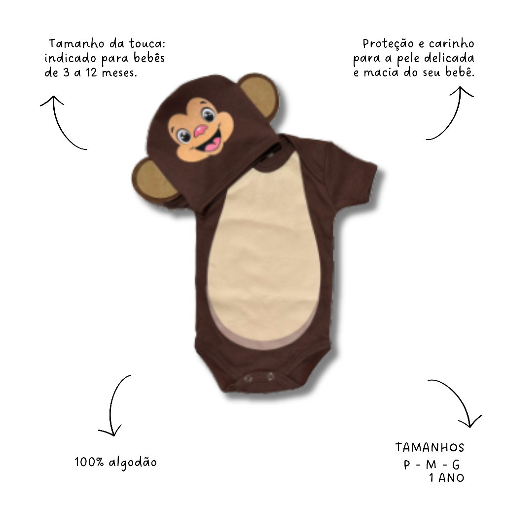 Kit Body Bebê + Touca Macaco – 100% Algodão, Manga Curta | Shopee Brasil