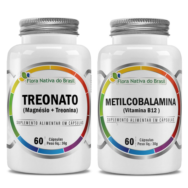 Kit de Suplementos Alimentares Magnésio Treonato + Vitamina B12 (60 cápsulas) - Flora Nativa ...