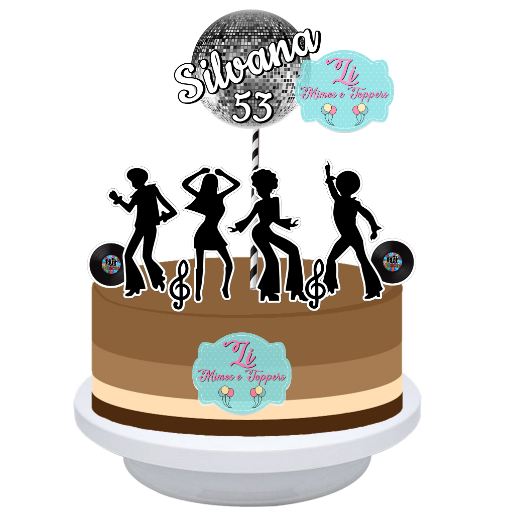 Topper Topo De Bolo Discoteca Personalizado Disco Anos 80 Dança