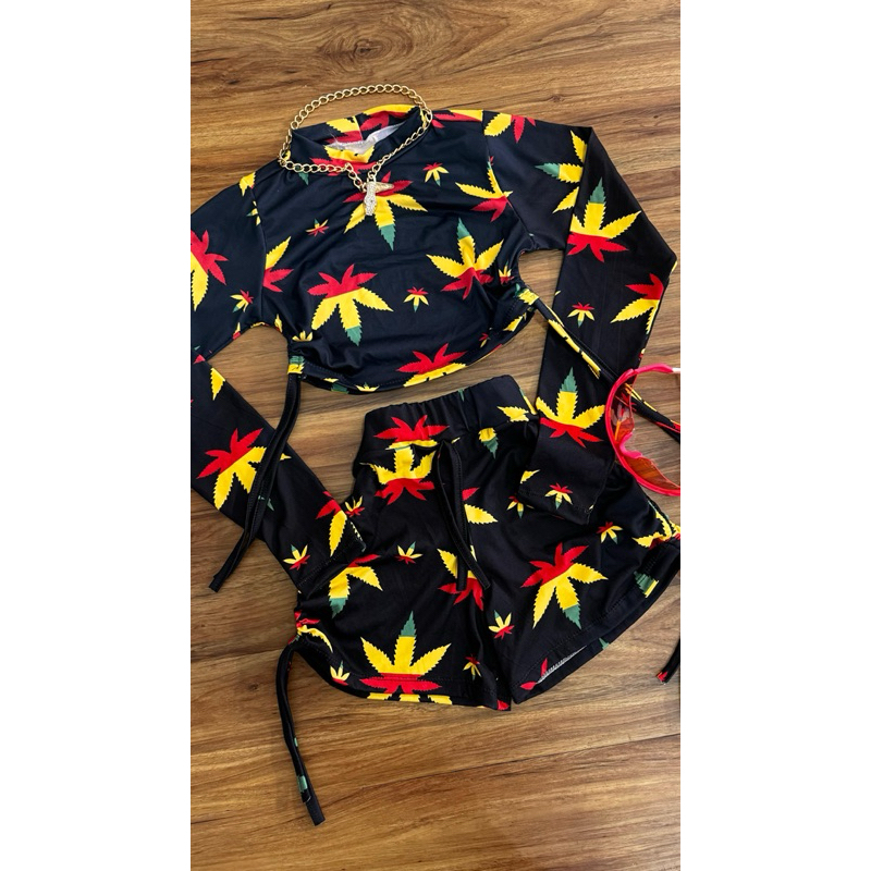 conjunto cropped de manga e short franzido mandrake | Shopee Brasil