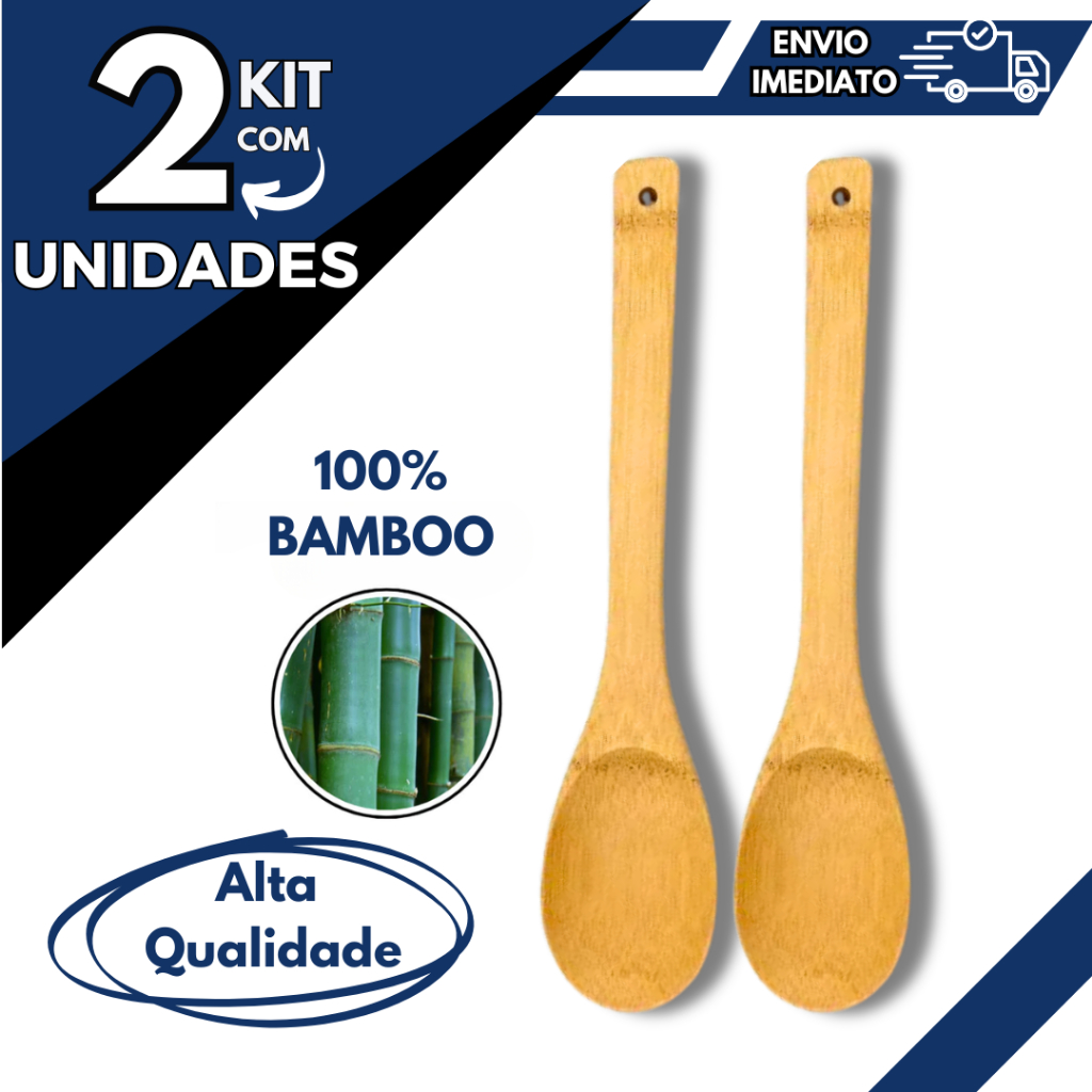 KIT 2 Colheres de Bambu Bamboo 30cm – Leve, Resistente e Ideal para ...