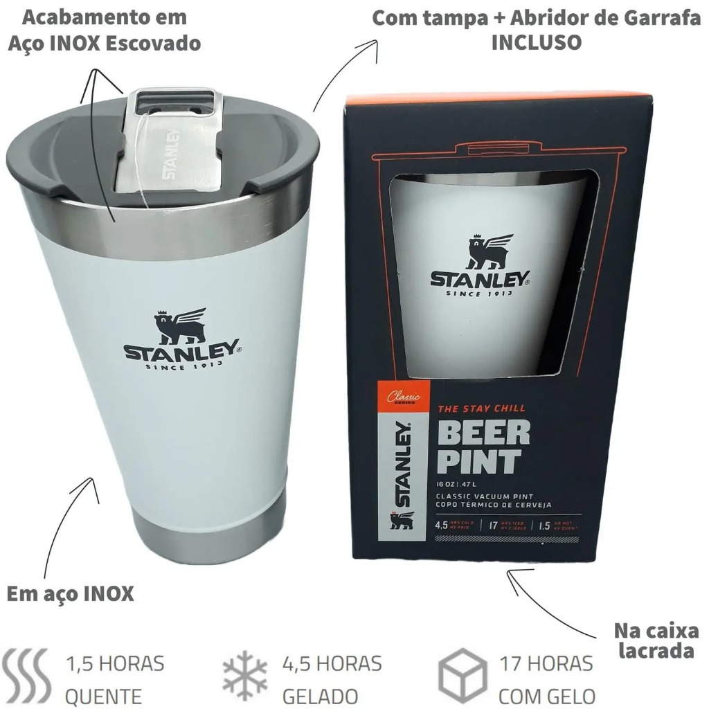 Copo Térmico com logo Stanley 473ml – Com Tampa e Abridor Integrado ...