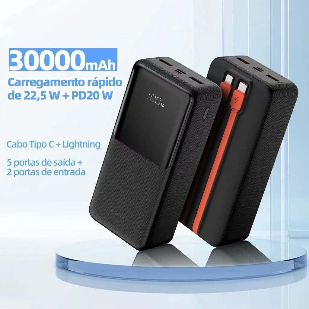 Carregador Power Bank Port til 30000mah Pd 22 5W R pido Com Lanterna