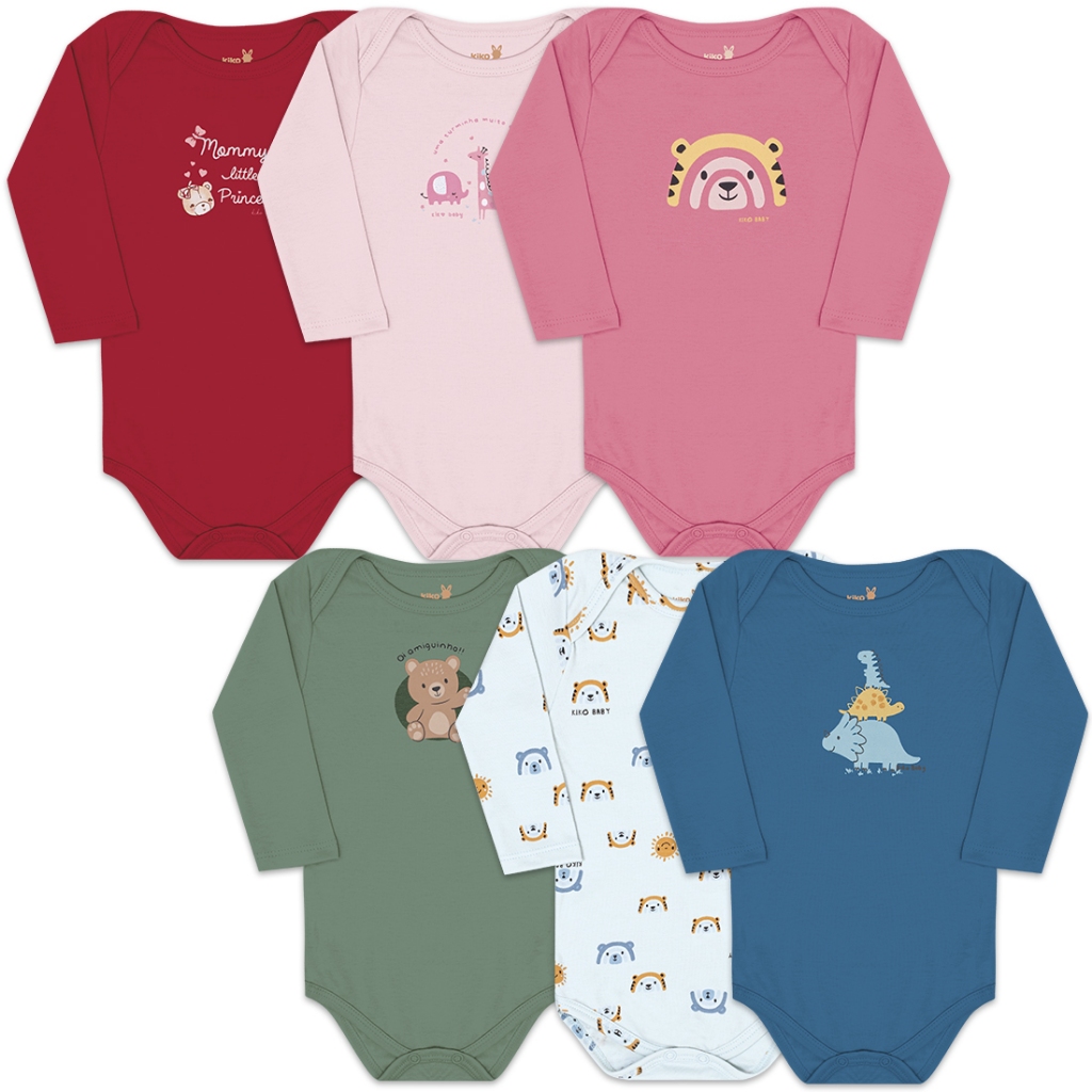 Kit 3 Body Bebê Manga Longa Suedine Sortidos - Kiko e Kika Baby ...