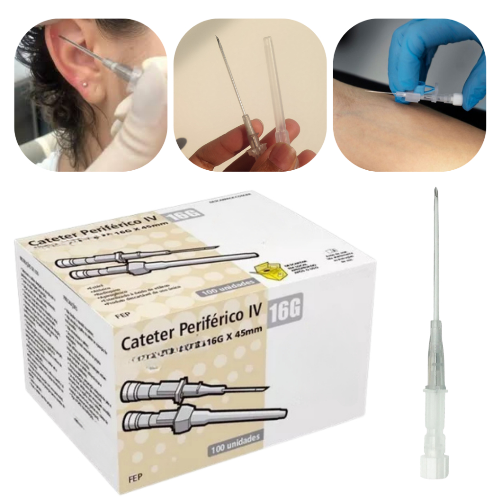 Kit 100 Cateter 16G Intravenoso Administração De Medicamentos Piercing ...