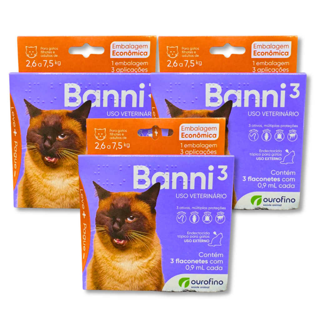 Kit Banni 3 Antipulgas Vermifugo Para Gatos Até 7,5kg | Shopee Brasil