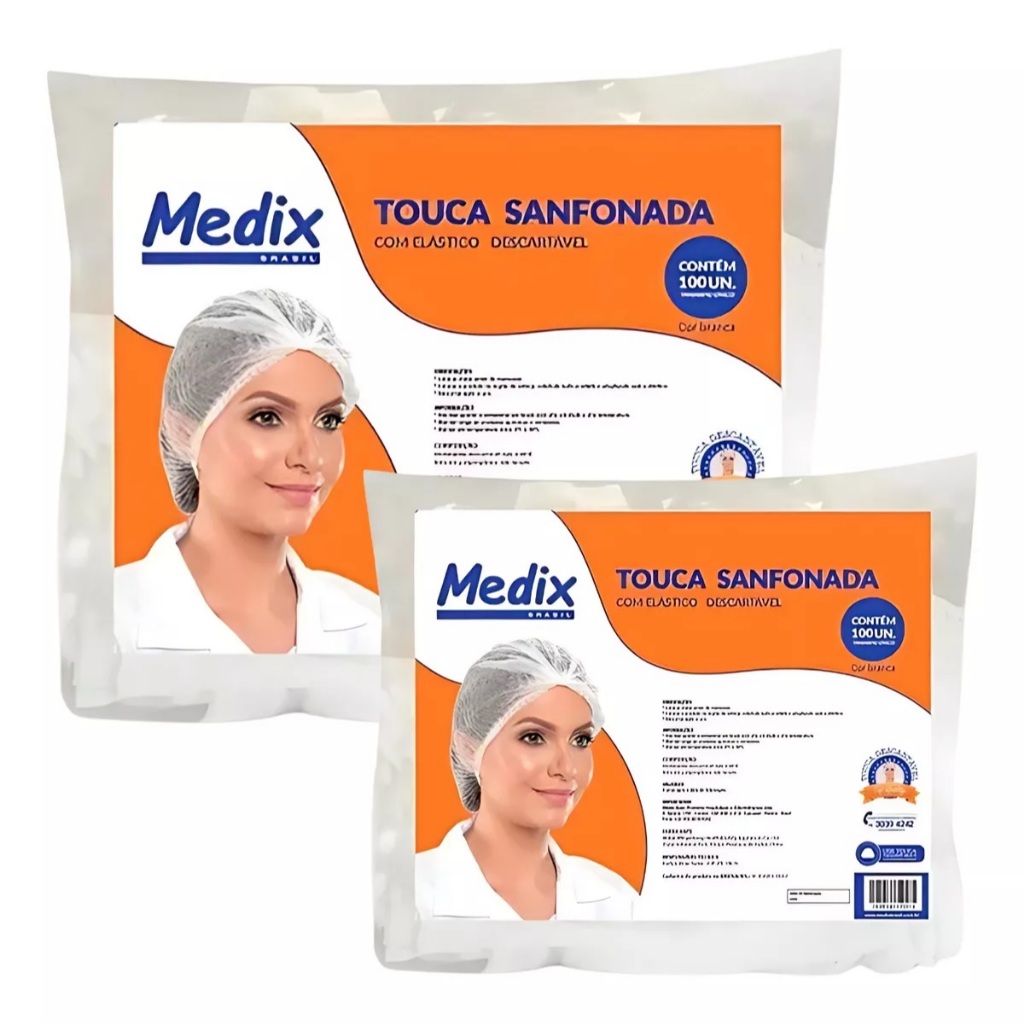 Touca Descartável Tnt Sanfonada C/ Elástico Medix 100un Cor Branco ...