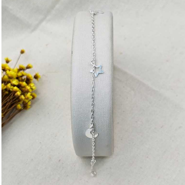 Pulseira Lua com Estrela Vasada Prata 925 | Shopee Brasil