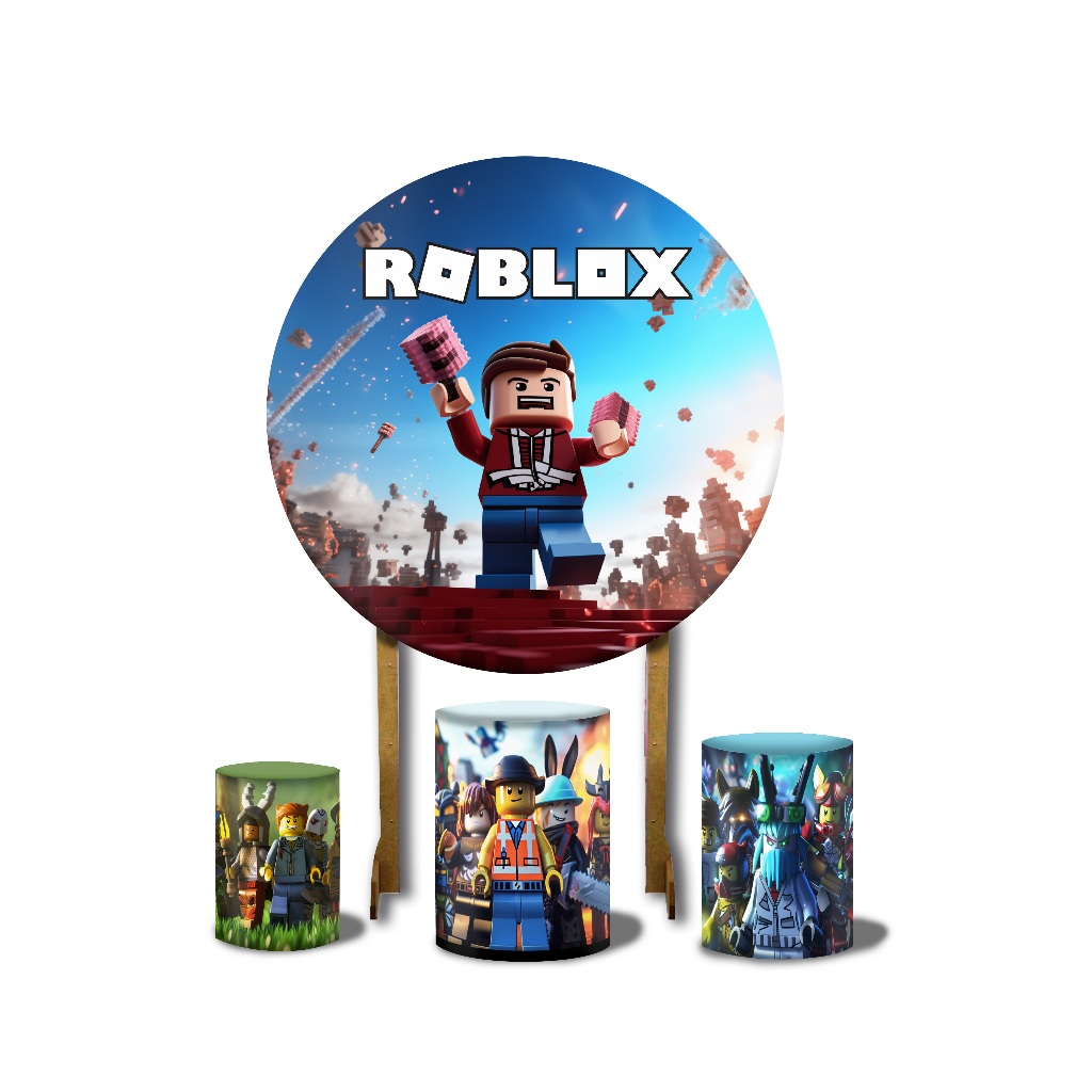 Painel Festa Roblox Redondo 1,5x1,5m 3 Capas Cilindro Kit Game | Shopee ...