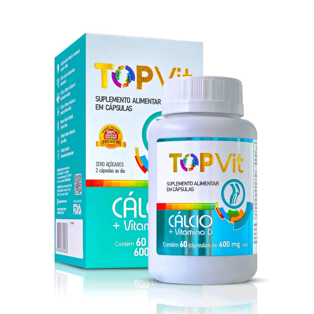 Vitamina D com Cálcio 600mg 60 Cápsulas Suplemento TopVit | Shopee Brasil