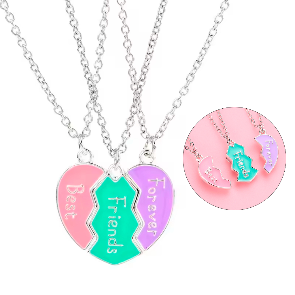 Colar 3 Partes Melhores Amigas Triplo Coração Best Friend Forever ...