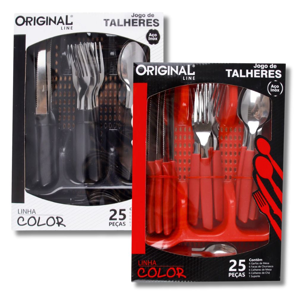 Jogo de Talheres 25 Peças Original Line com Porta Talheres Preto ou ...