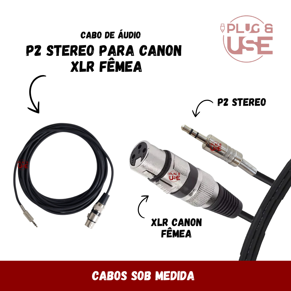 Cabo P2 Stereo Canon Xlr Fêmea Balanceado Niquel - Faz a Boa!