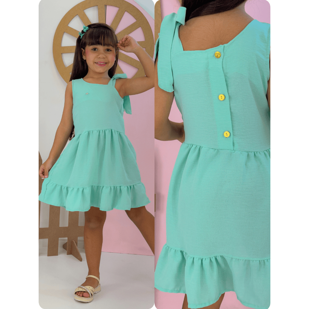 Vestido Feminino Infantil Menina Crepe Duna Laço no Ombro Charmoso Moda ...