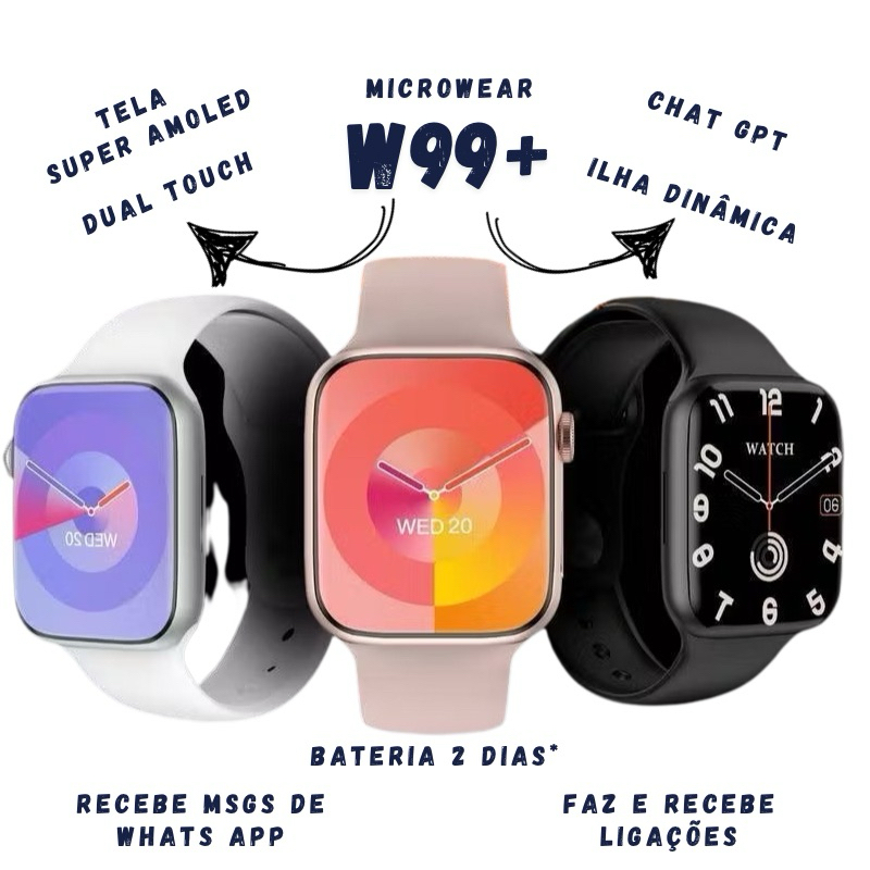 Relógio Smartwatch W99+ Plus Serie 10 Amoled Chat GPT 45mm Ilha Dinamica GPS Microwear Original ...