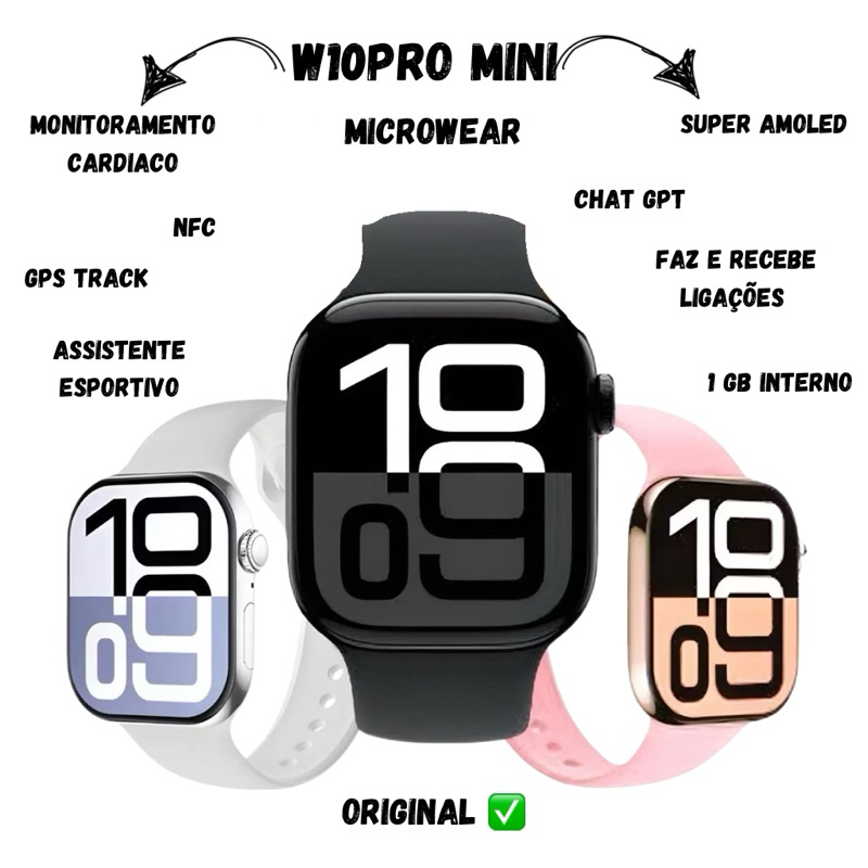 Smartwatch W10 MINI Serie 10 ORIGINAL 41 mm Chat GPT, NFC, AMOLED ...