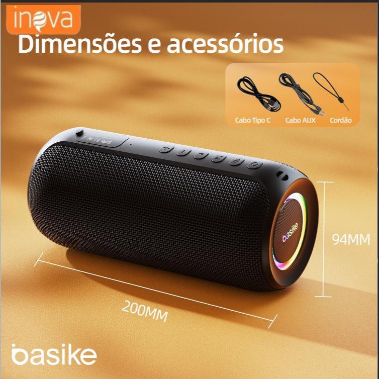 INOVA Basike Caixa De Som Bluetooth Portatil Subwoofer Tws 1+1 Ipx6 Rgb RAD034 | Shopee Brasil