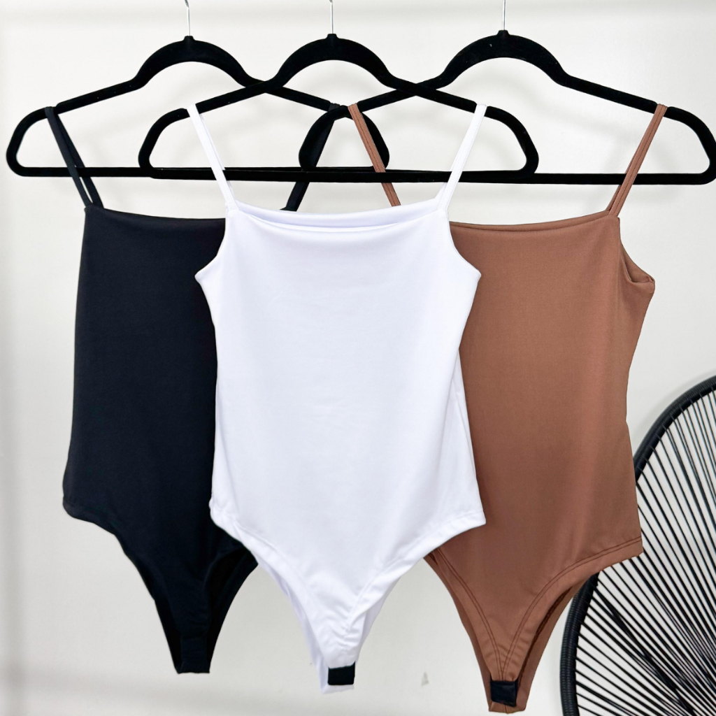 Kit 3 Body Feminino Alça Fina Regata Casual Básico Forrado Suplex ...