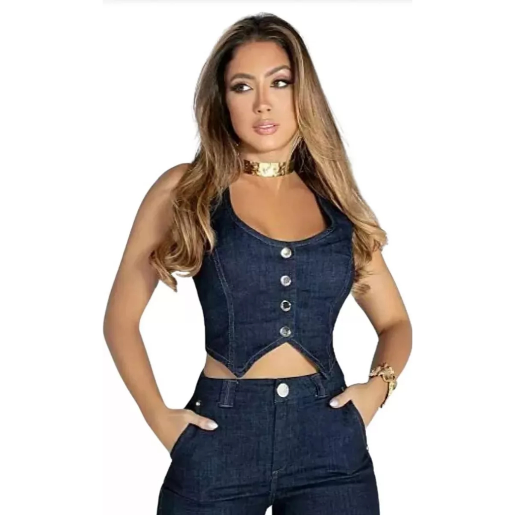 Colete Feminino Com Bojo Pit Bull Jeans Original 80677 | Shopee Brasil