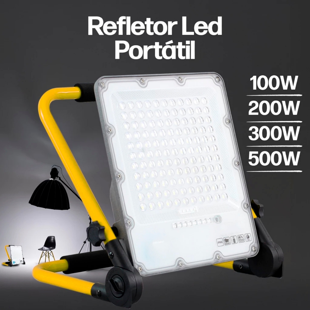 Luminária Refletor Led Portátil 100w 200w 300w 500w Recarregável Prova D'água Ip66 Holofote ...