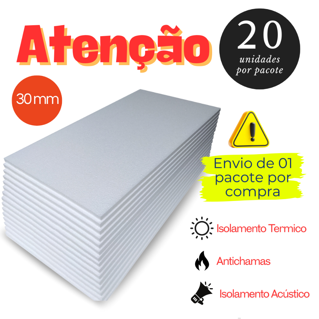 Kit 20 Unidades Placas de Isopor Anti Chamas 3cm Isolante Térmico e ...