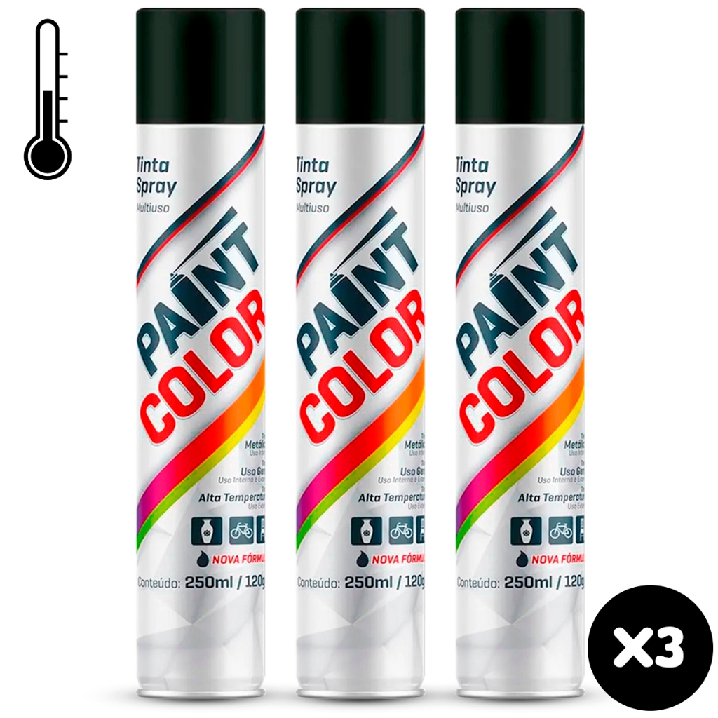 Kit 03 Tintas Spray Preto Fosco Alta Temperatura 250ml Paint Color ...