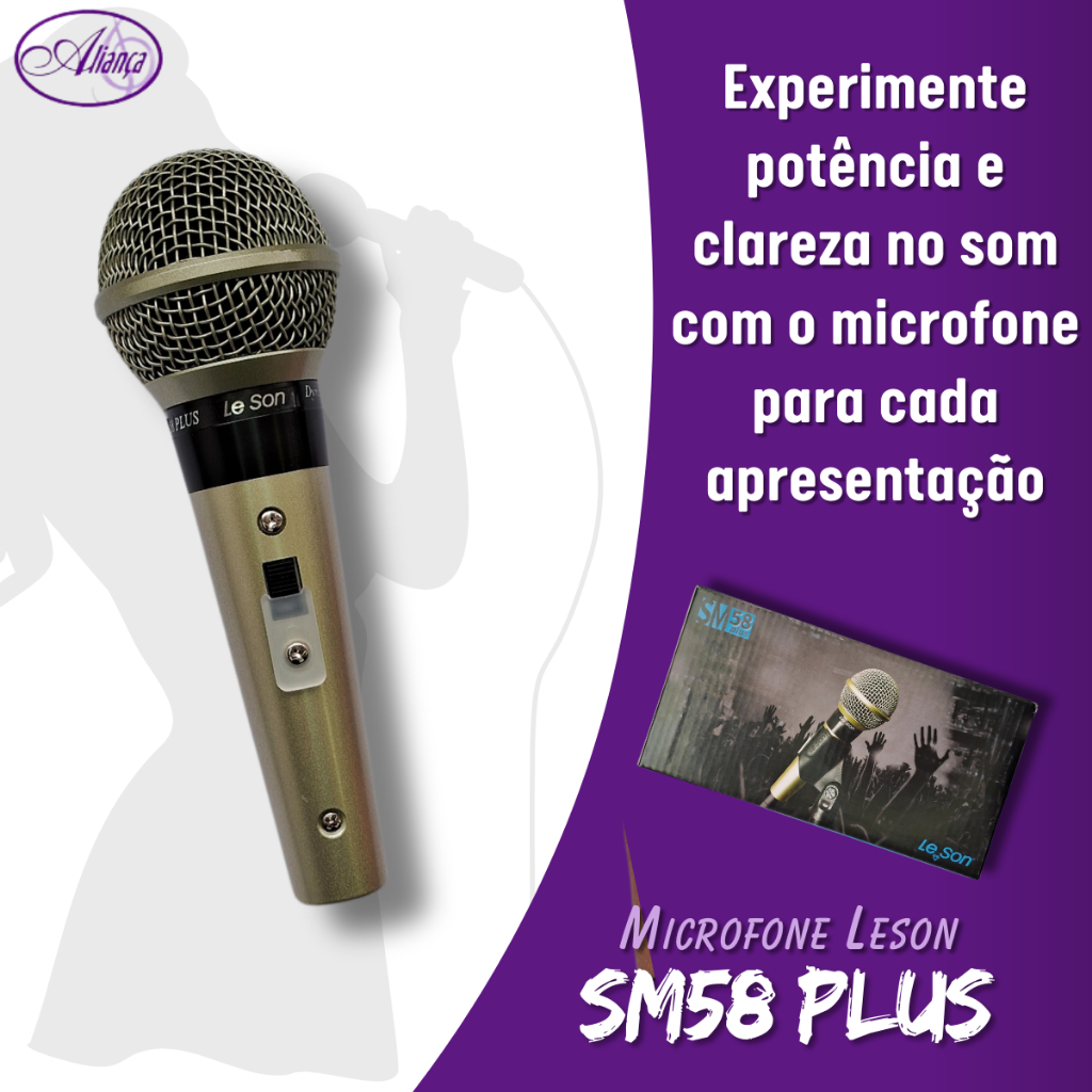 Microfone Leson SM58 Plus Corpo Metálico Champanhe Cabo Cannon Xlr ...