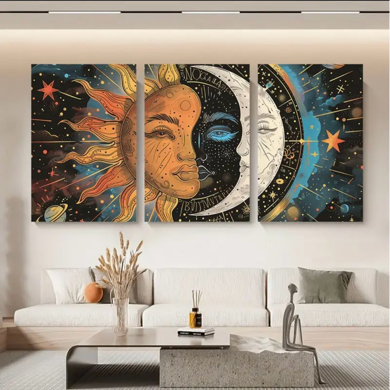 Quadro Decorativo Sol e Lua Juntos Fundo de Luxo Pintura 3D Sala Quarto | Shopee Brasil