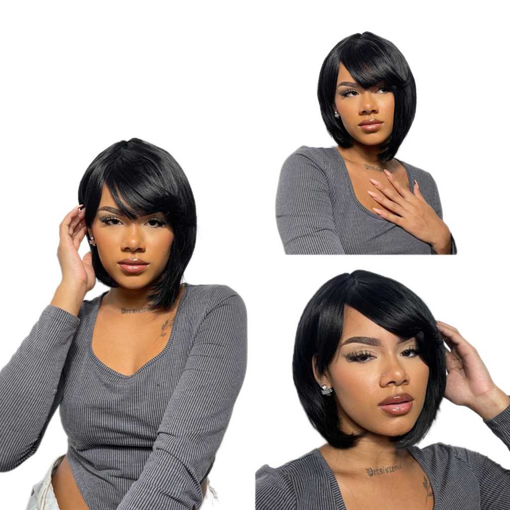 Lace Lisa Curta Franja Peruca Channel Cabelo Organico Wig Preto ...