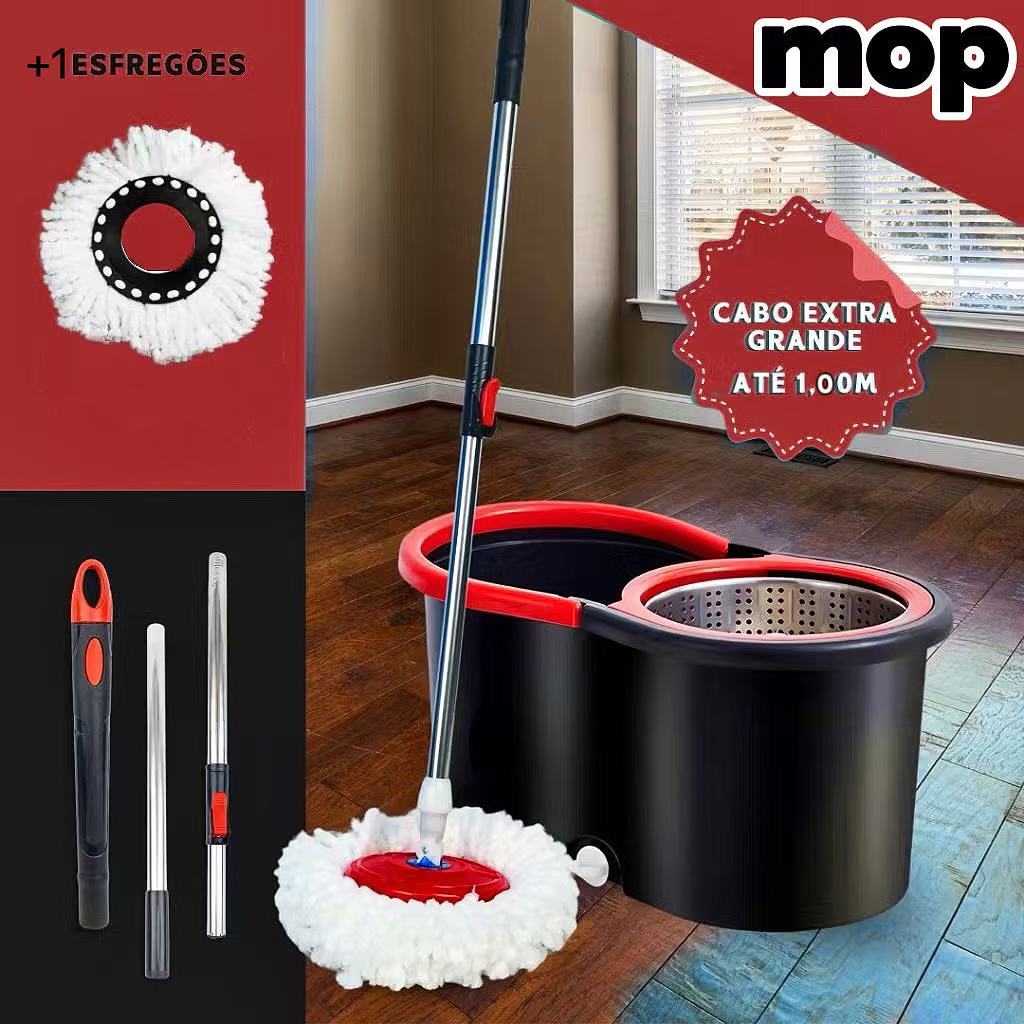 Mop Giratório 360°Regulável Balde 2 Refis Microfibra com original ...