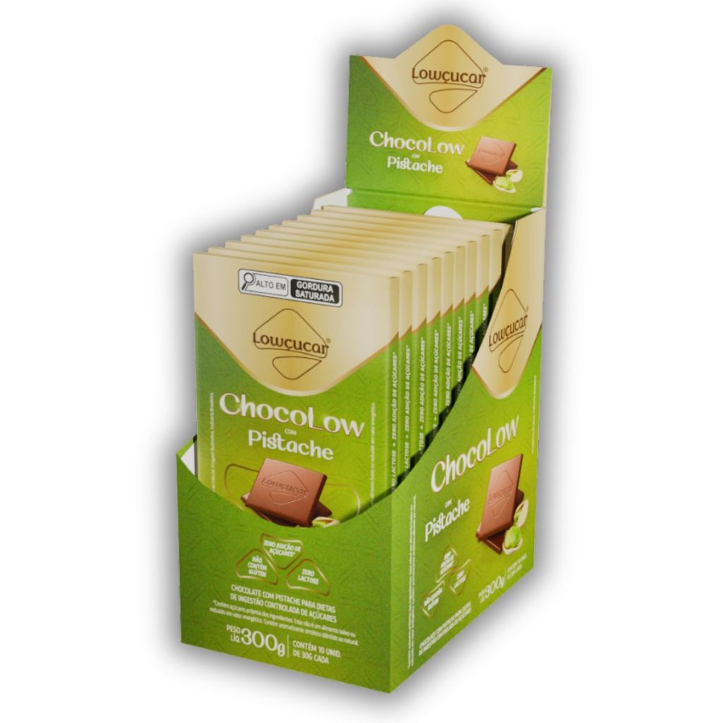 Caixa 10 Chocolate Chocolow com Pistache Zero Lactose 300G - Lowçucar ...