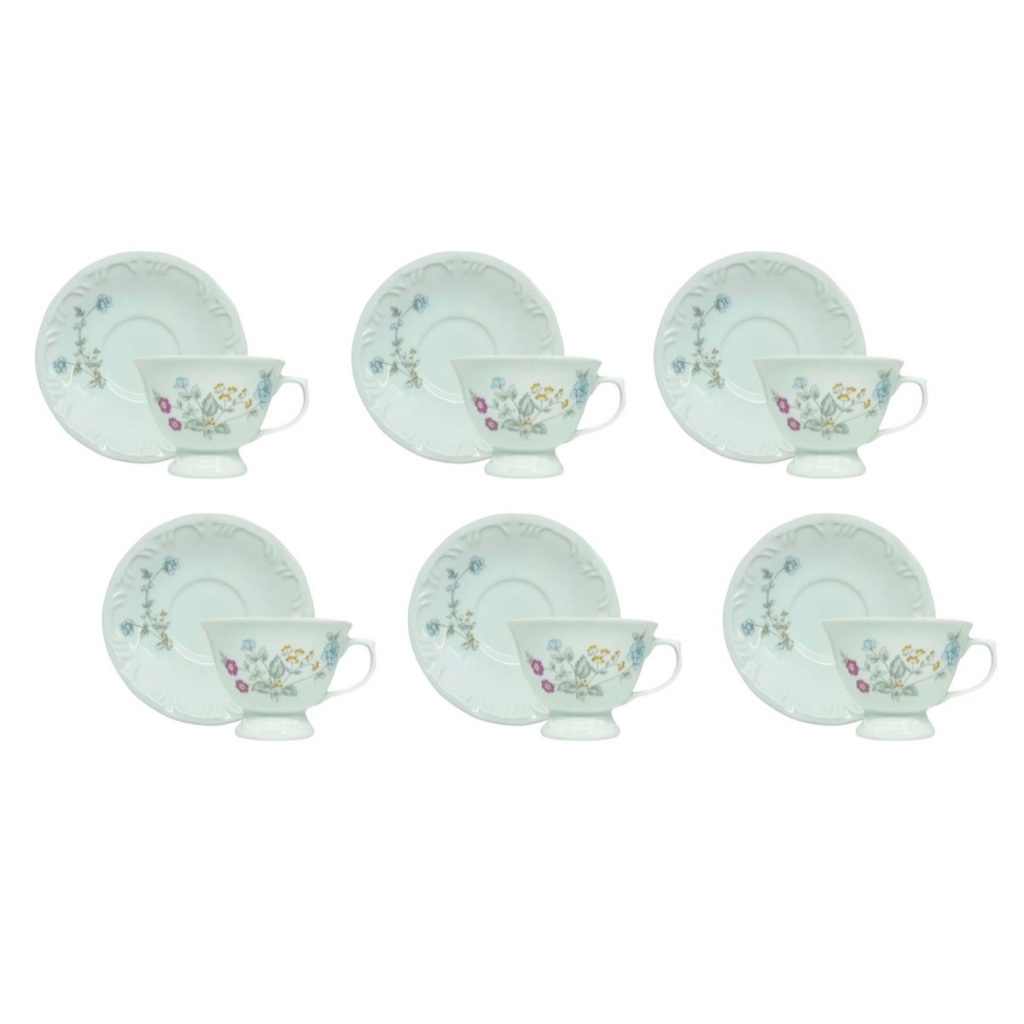 Jogo/Kit 6 Xícaras De Chá C/ Pires Pomerode Floral Porcelana Schmidt ...
