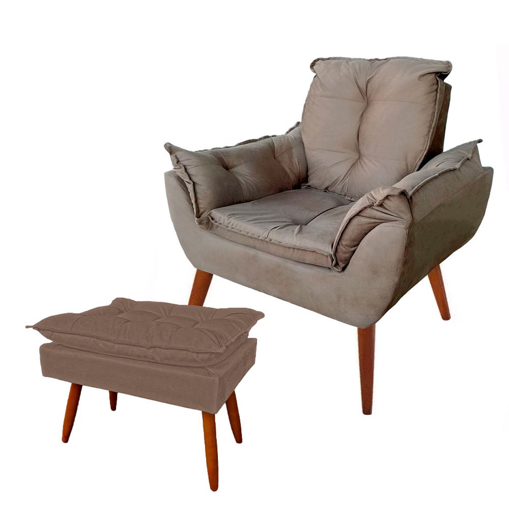 Cadeira Poltrona + Puff Decorativo Para Escritório Suede Premium Cores ...