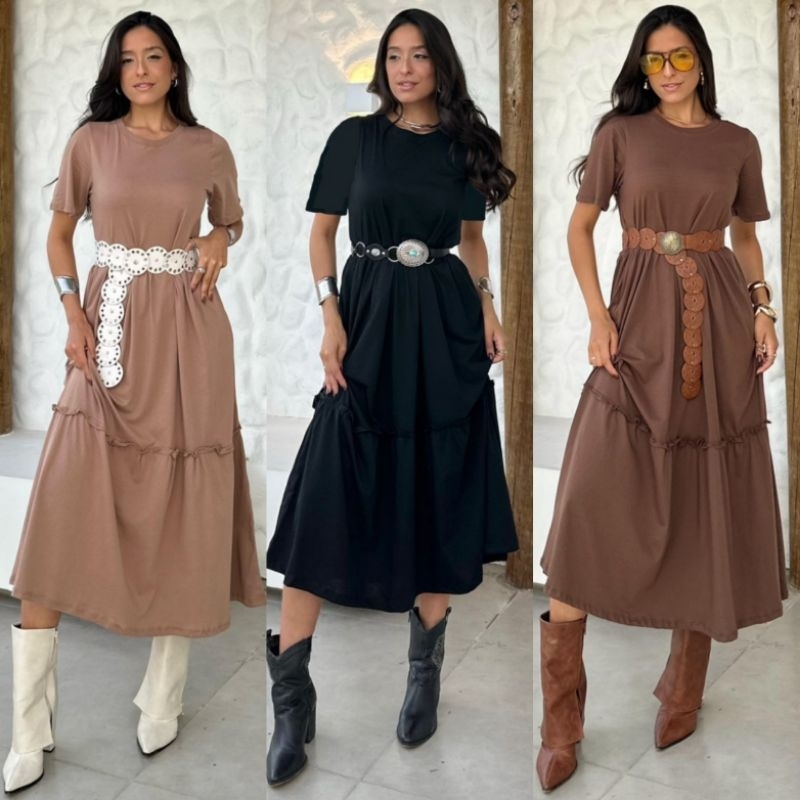 vestido Midi Boho chic | Shopee Brasil