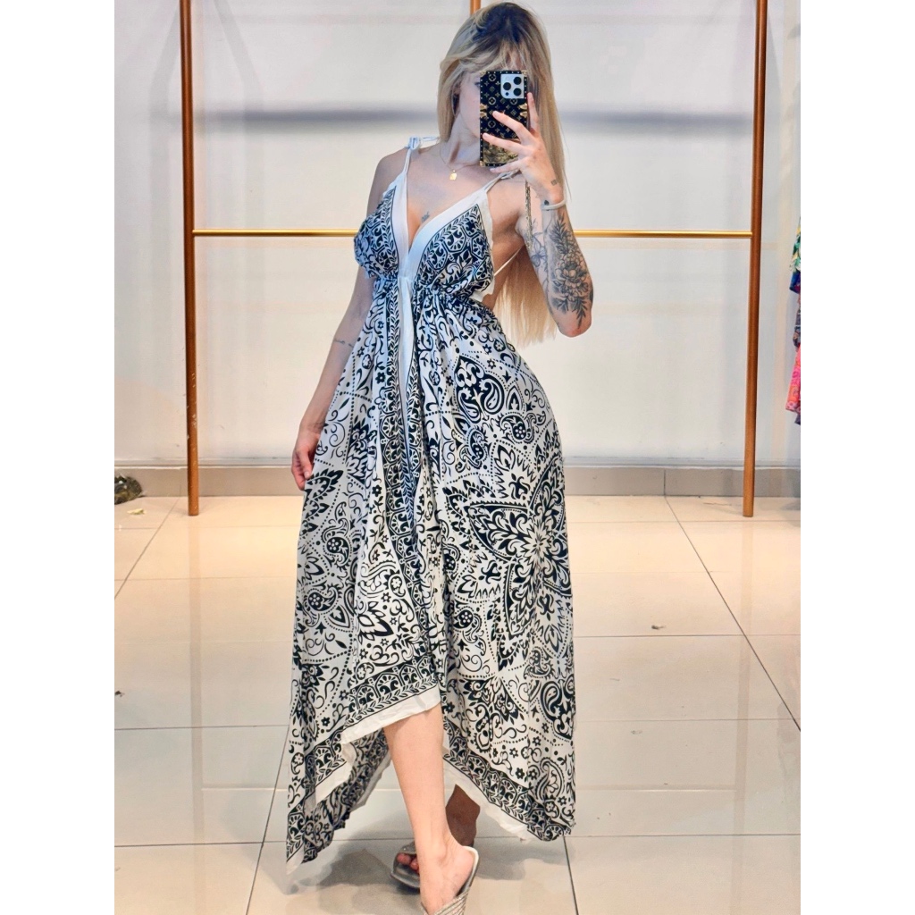 Vestido Indiano longo Boho com as costas abertas, Frente Unica, vestido ...