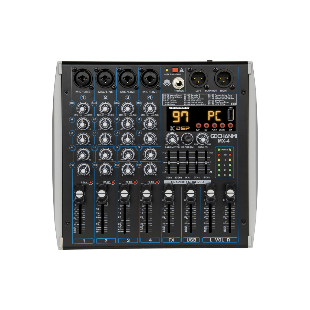 Mesa de Som Profissional Gochanmi MX4 Mixer DJ 4 Canais USB com 48V e 99 DSP 110v/220v | Shopee ...