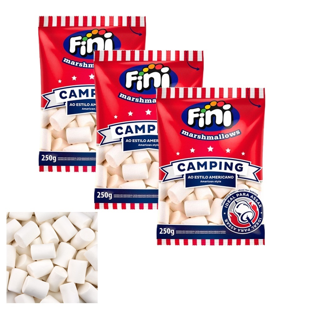 Kit 3 Unidades Marshmallows Fini Camping 250g - Ideal para Assar ...