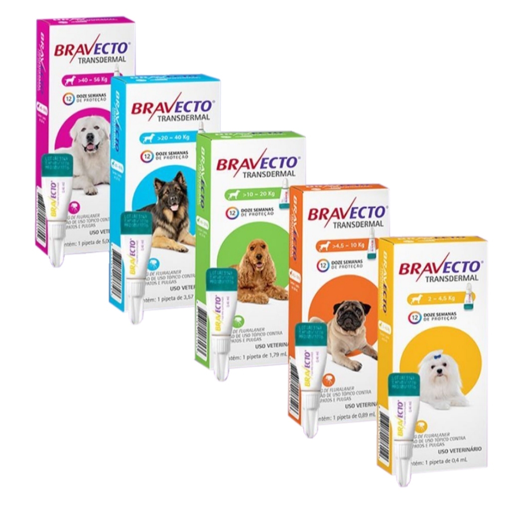 Antipulgas e Carrapatos MSD Bravecto Transdermal para Cães de 2 a 56 Kg | Shopee Brasil