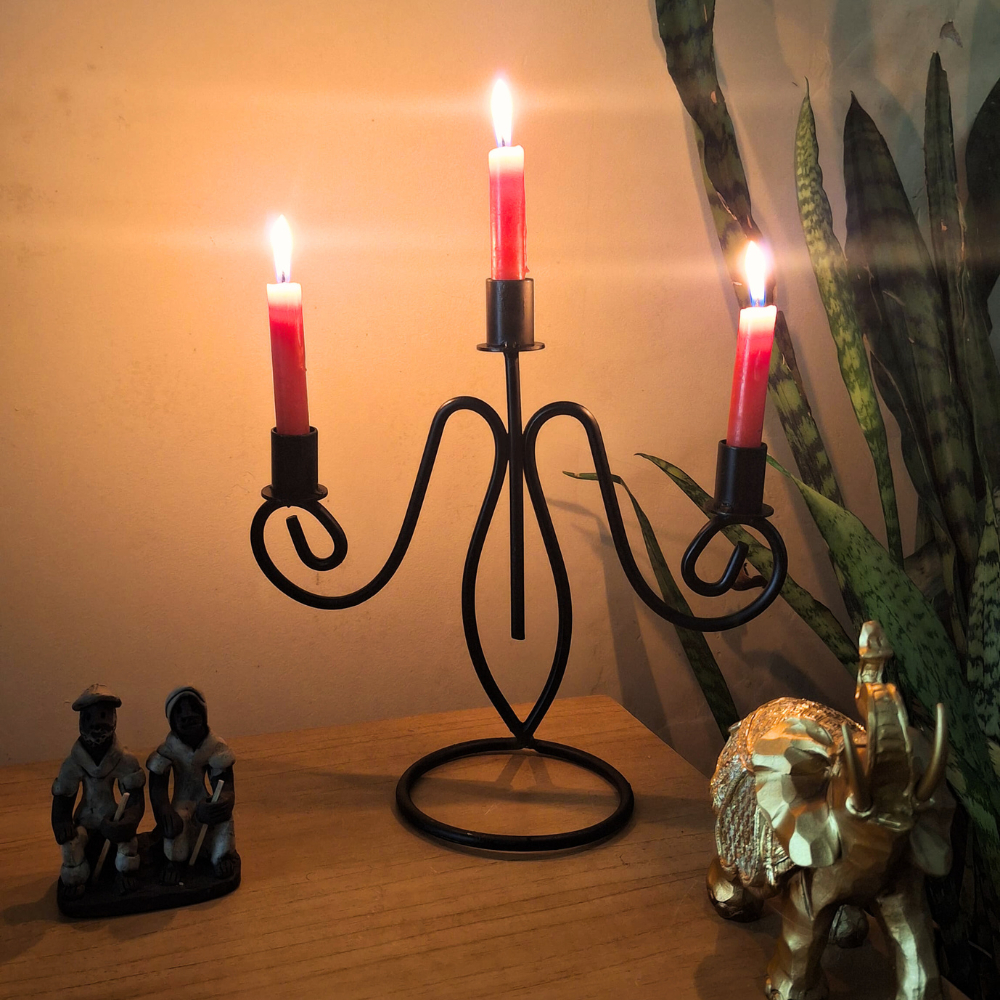 Castiçal Candelabro Porta Vela Ferro Mesa Jantar Centro Preto | Shopee ...