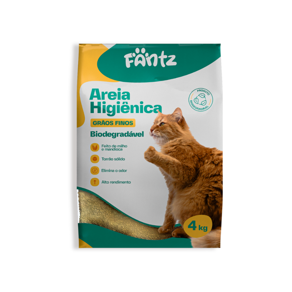 AREIA PARA GATOS HIGIÊNICA BIODEGRADÁVEL NATURAL MILHO E MANDIOCA FANTZ ...