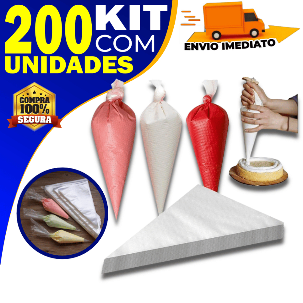 Kit 200 Saco De Confeitar Profissional Descartável GRANDE Confeiteiro ...
