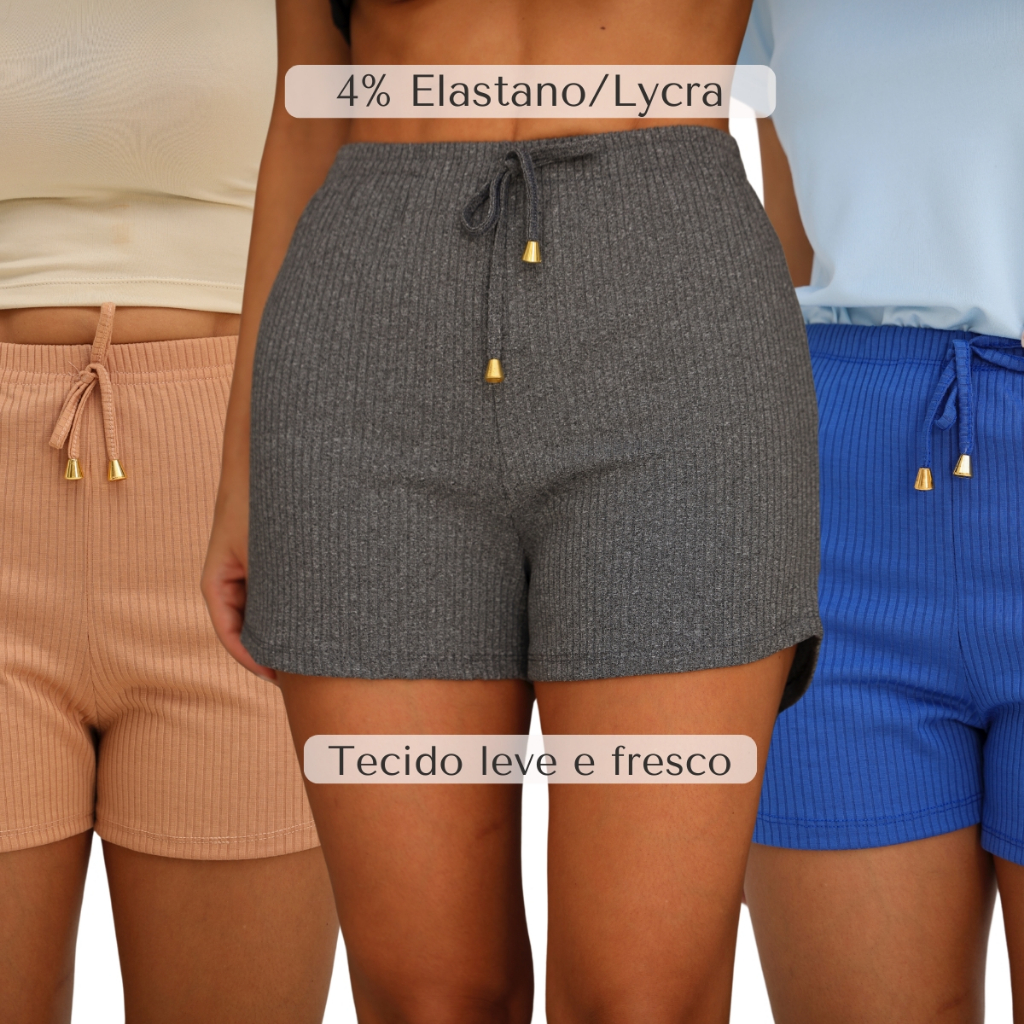 Shorts Feminino Canelado Básico Modelador Short Bermuda Feminina Curto ...