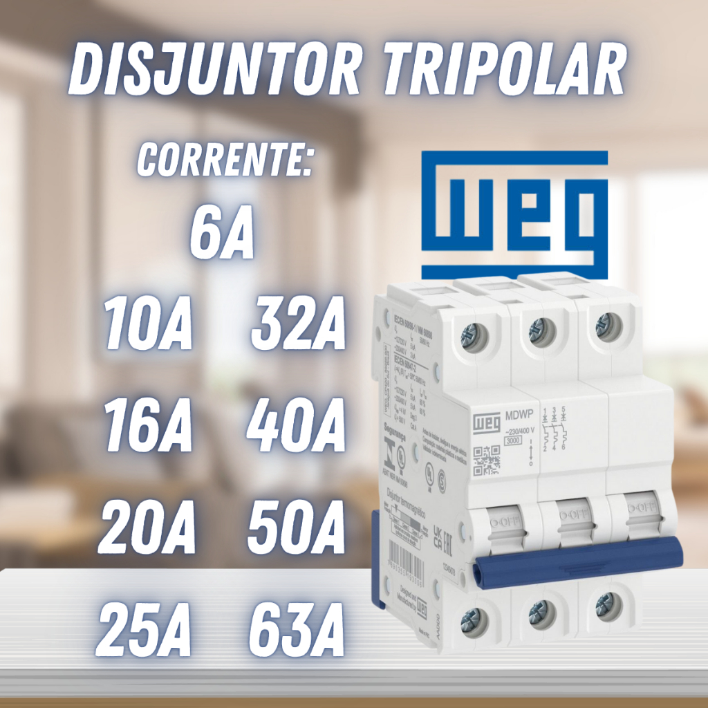 Disjuntor Tripolar Termomagnético Mdwp 400Vca Curva C - Weg (6a até 63a) | Shopee Brasil
