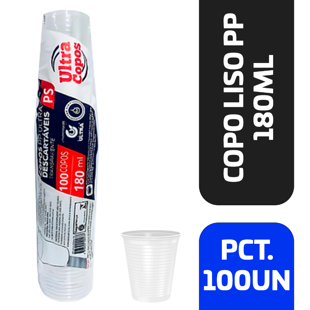 Pacote Copo Ultra PP 180 Ml Estriado Transparente Descartável (100 Unidades) | Shopee Brasil